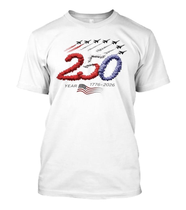 250 Year Anniversary USA Plane Smoke With American Flag T-Shirt