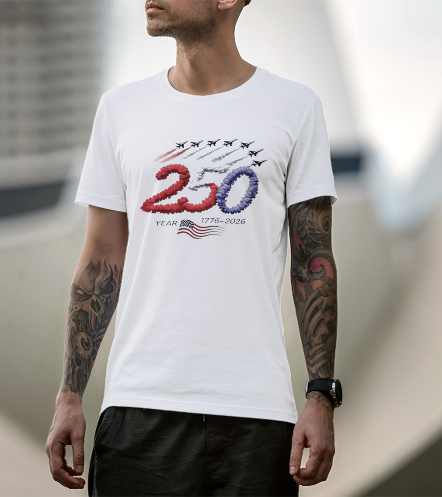 250 Year Anniversary USA Plane Smoke With American Flag T-Shirt