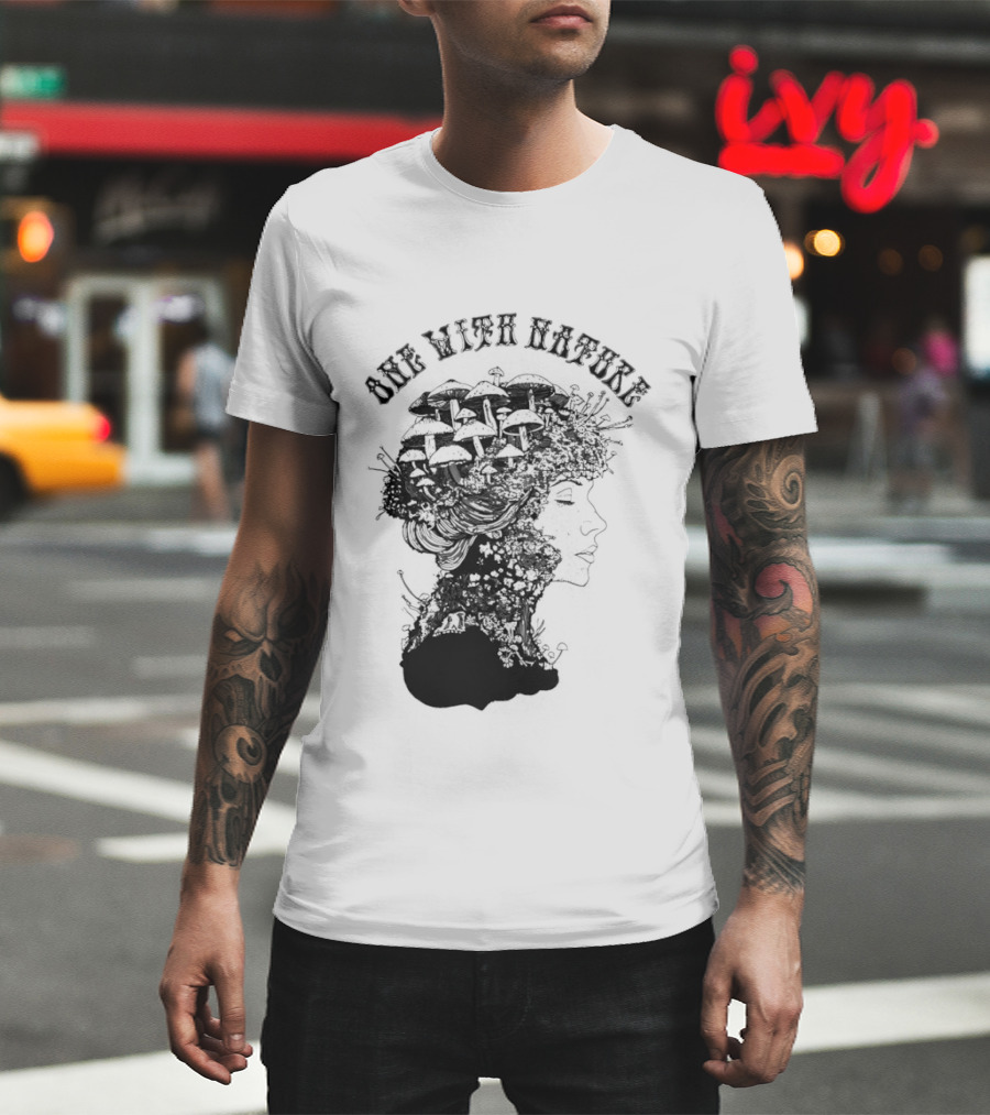 One With Nature Women Mushroom Psychedelic Fungi T-Shirt