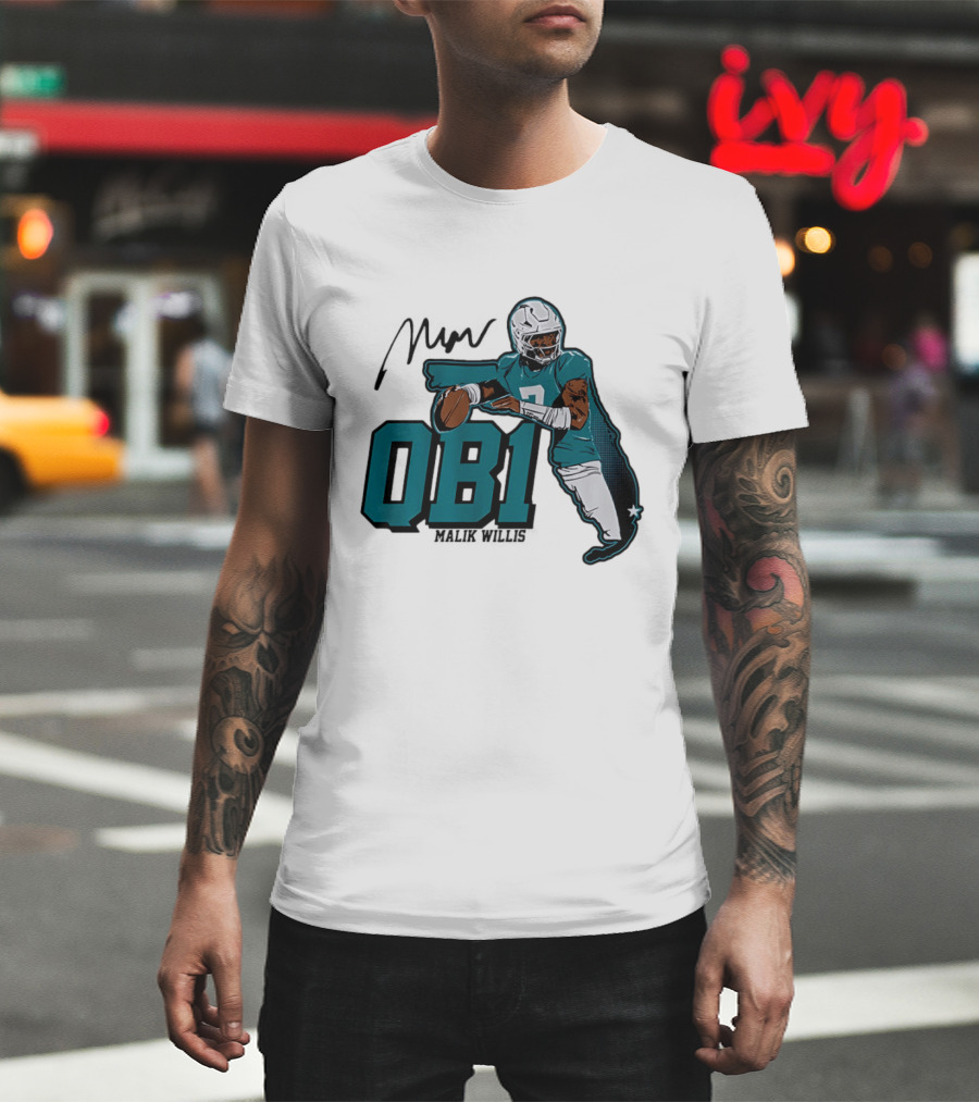 Malik Willis QB1 Miami Dolphins Quarterback 7 Football T-Shirt