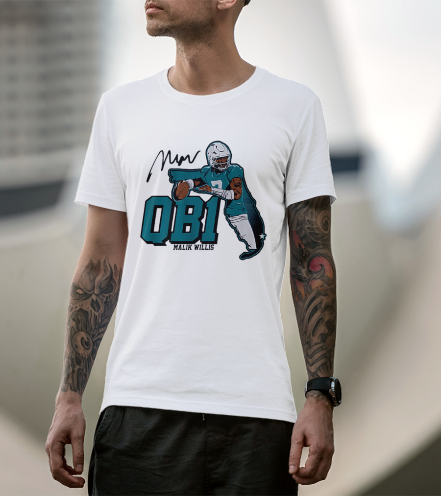 Malik Willis QB1 Miami Dolphins Quarterback 7 Football T-Shirt