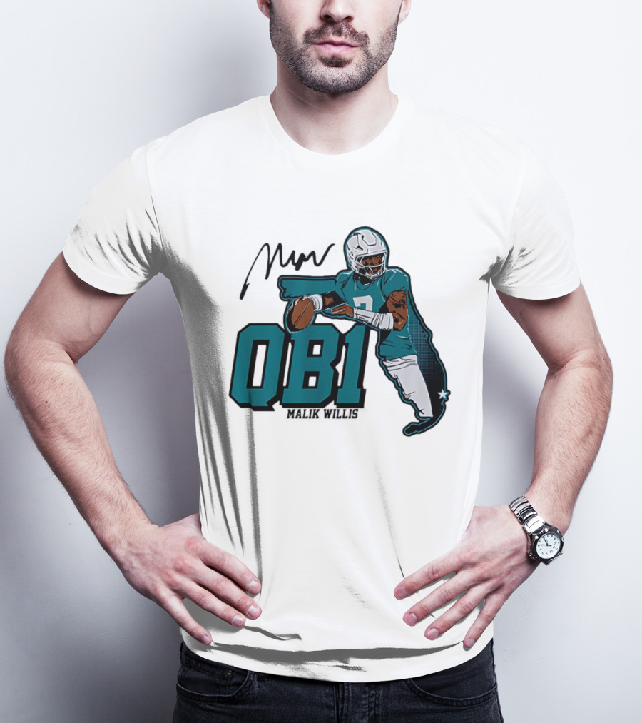 Malik Willis QB1 Miami Dolphins Quarterback 7 Football T-Shirt