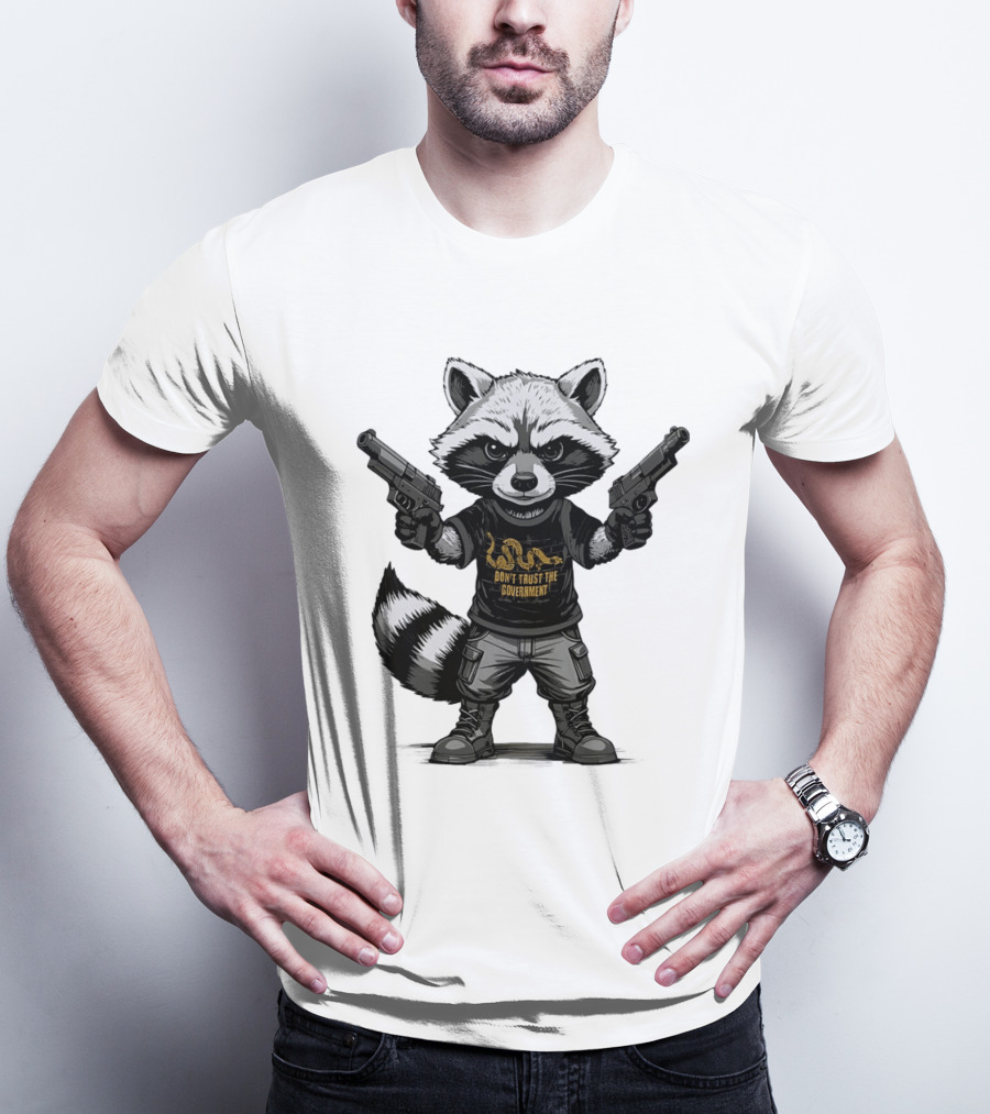 Raccoon With Dual Guns Don't Trust The Government Snake T-Shirt