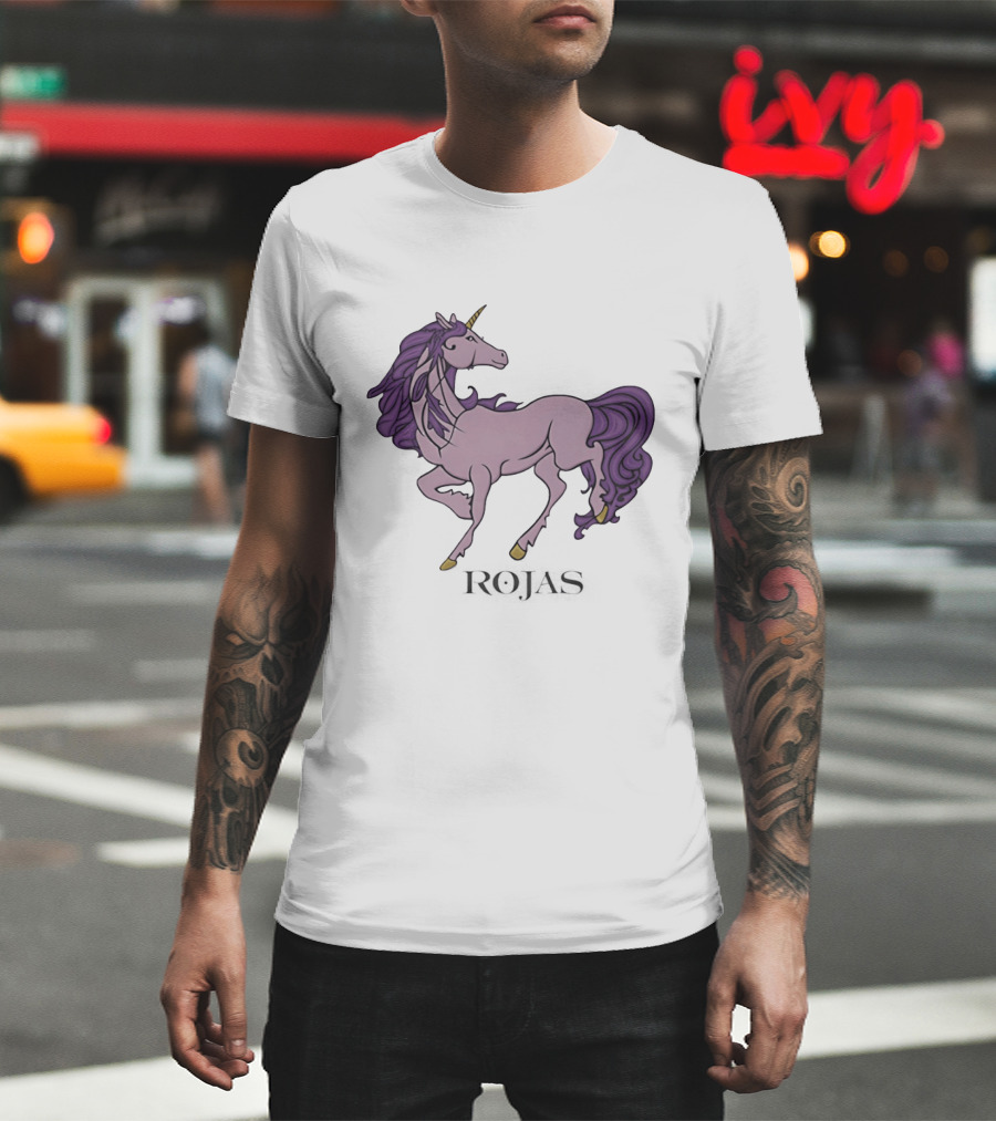 Rojas Pink Unicorn With Purple Mane T-Shirt