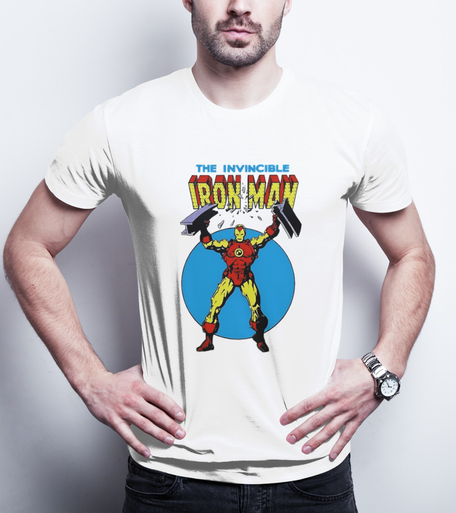 The Invincible Iron Man Bending Iron Bar Marvel Comic T-Shirt