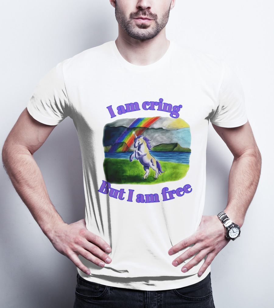 Unicorn I Am Cringe But I Am Free Rainbow Meadow T-Shirt