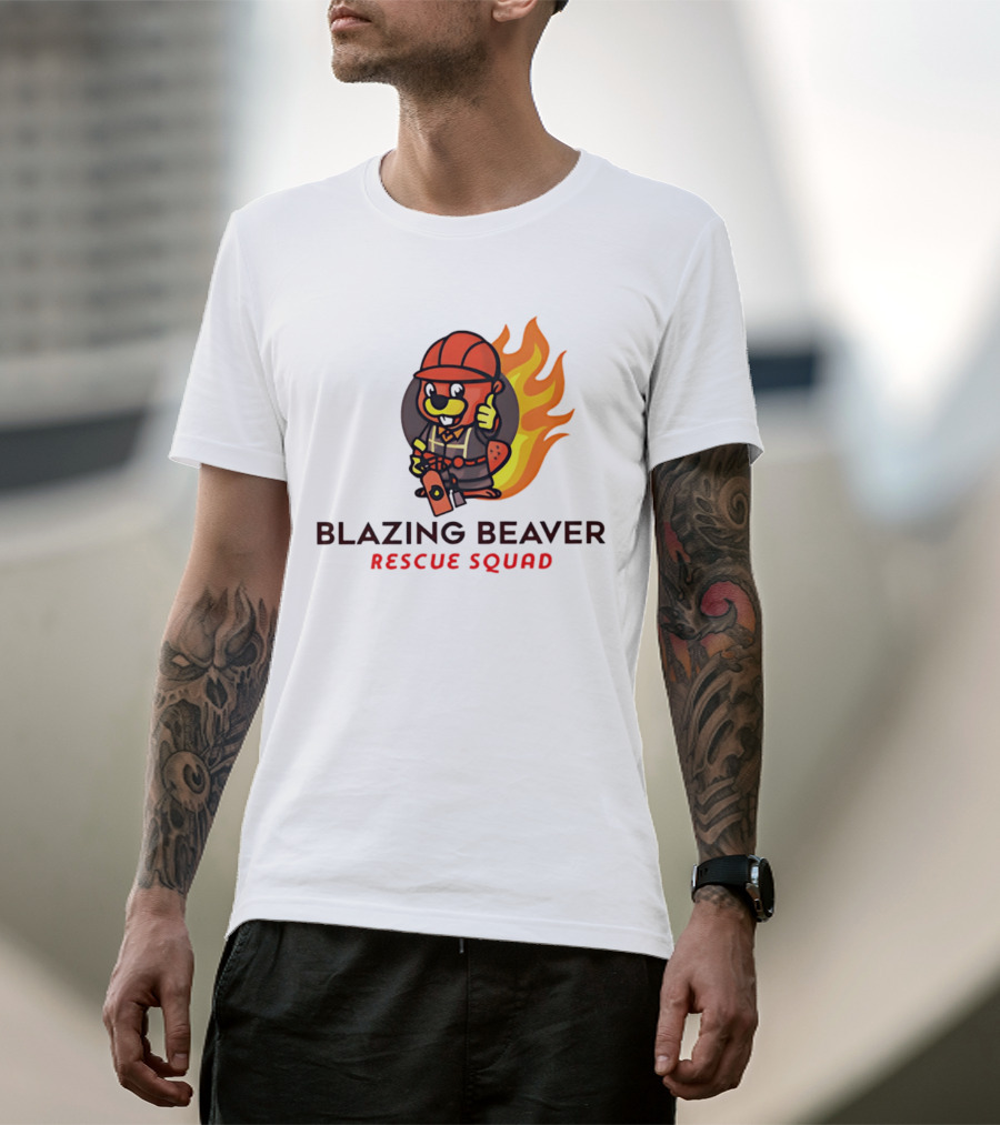 Blazing Beaver Firefighter Mascot Rescue Squad Flame T-Shirt