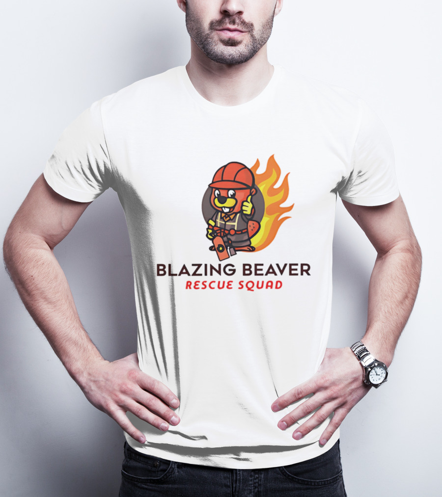 Blazing Beaver Firefighter Mascot Rescue Squad Flame T-Shirt