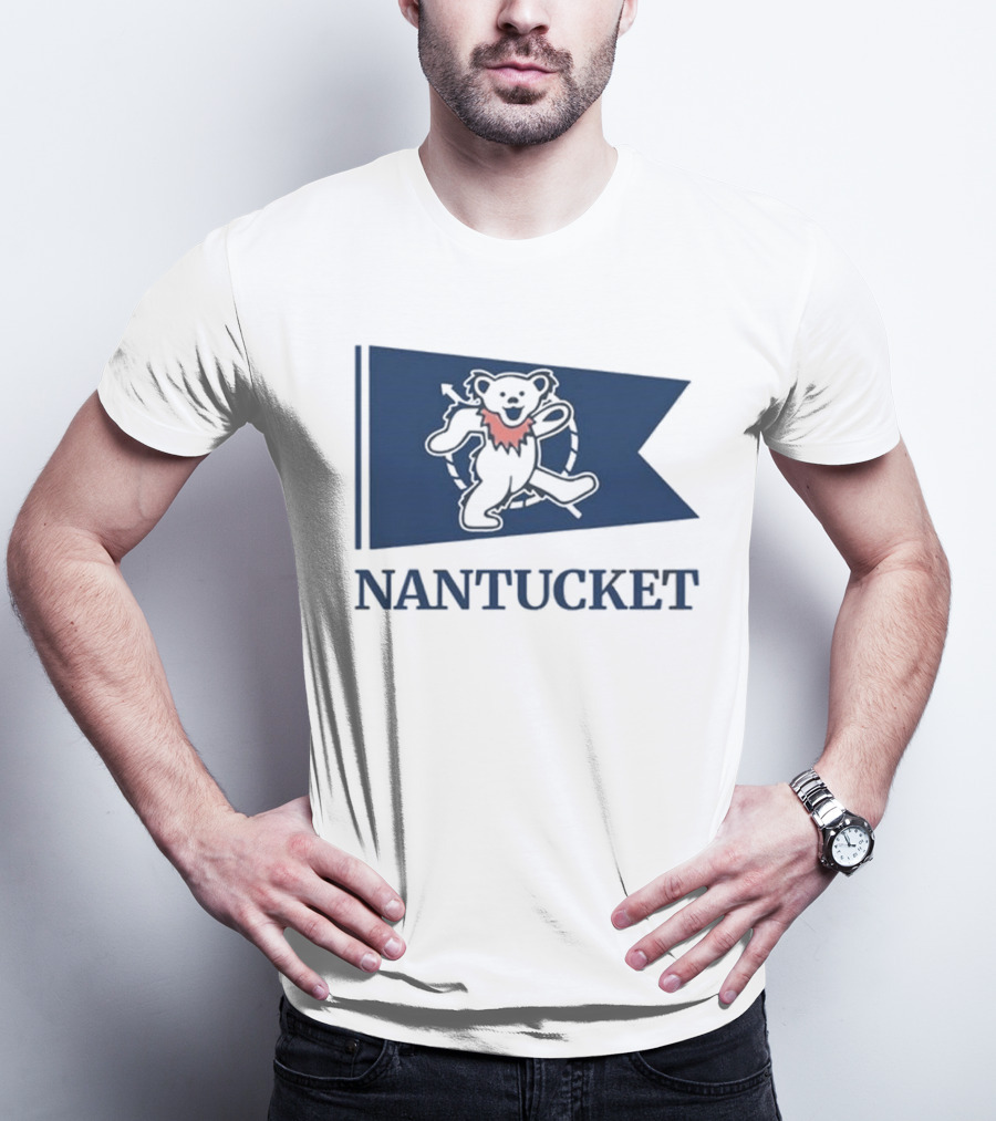 Nantucket Bear With Flag And Pink Scarf T-Shirt