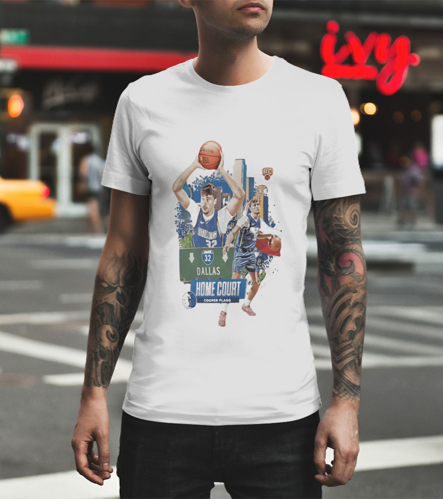 Cooper Flagg Dallas Mavericks Home Court RC 32 Basketball Player T-Shirt