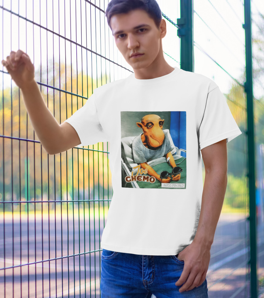 Joe Chemo Hospital Gown Character In Bed Holding Sunglasses T-Shirt