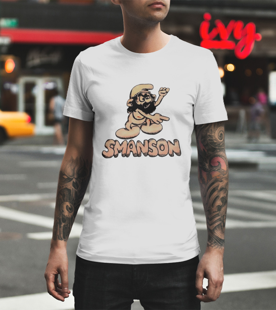 Smanson Smurf X Charles Manson Character Mashup T-Shirt