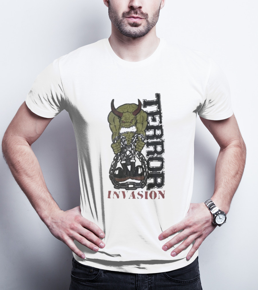 Terror Invasion Demon Holding Chains Warrior Monster T-Shirt