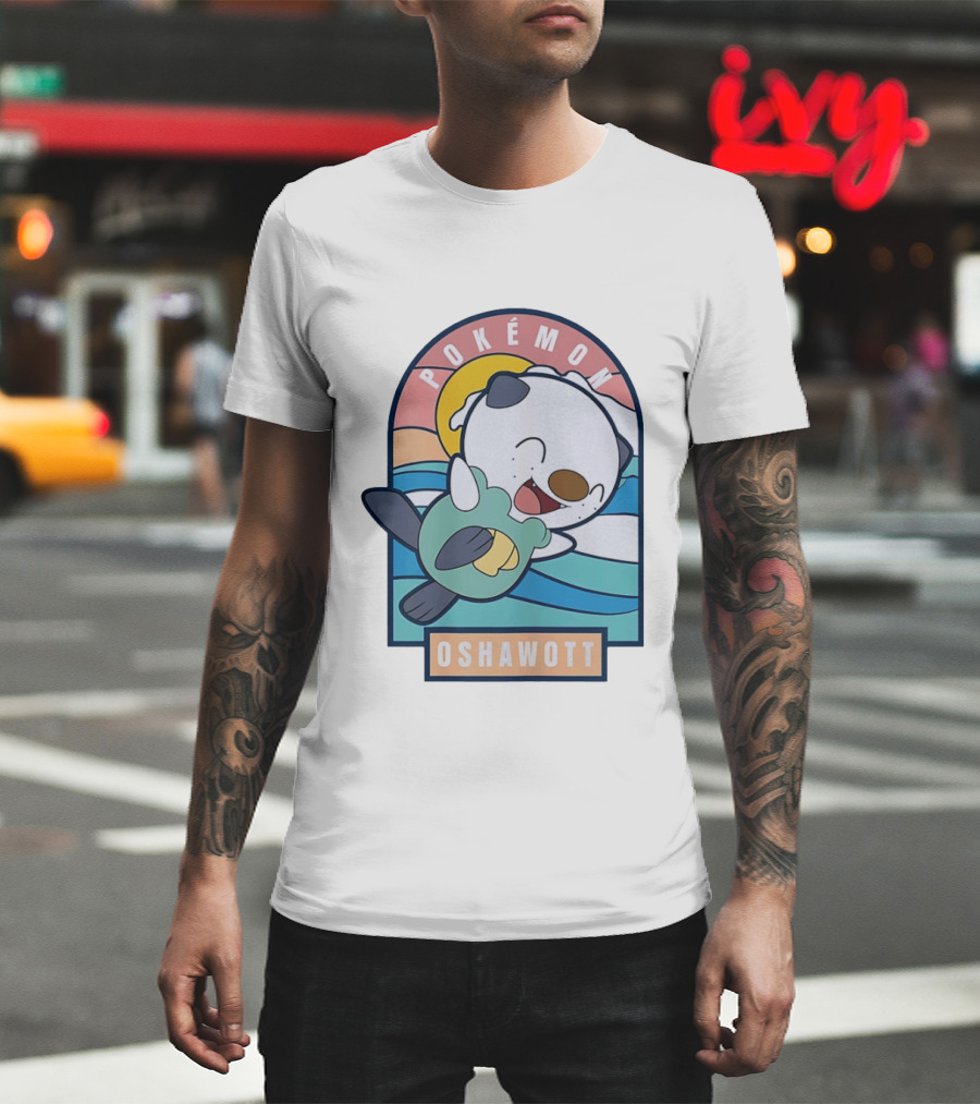 Pokémon Oshawott Playful Cartoon Wave Scene T-Shirt