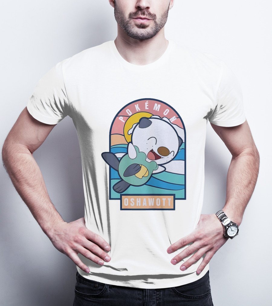 Pokémon Oshawott Playful Cartoon Wave Scene T-Shirt
