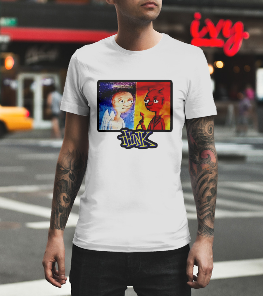 90s Classic Think Angel Vs Devil Cartoon TV Skateboard T-Shirt