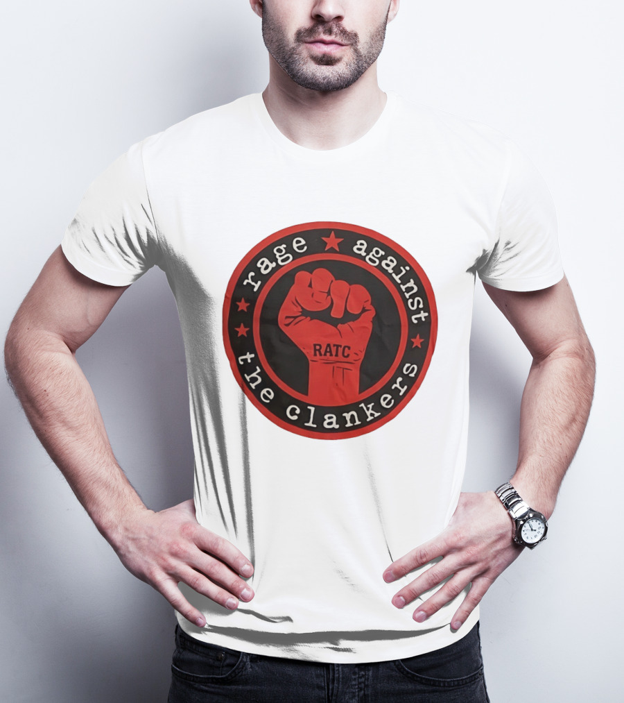 Rage Against The Clankers RATC Fist Emblem With Stars T-Shirt