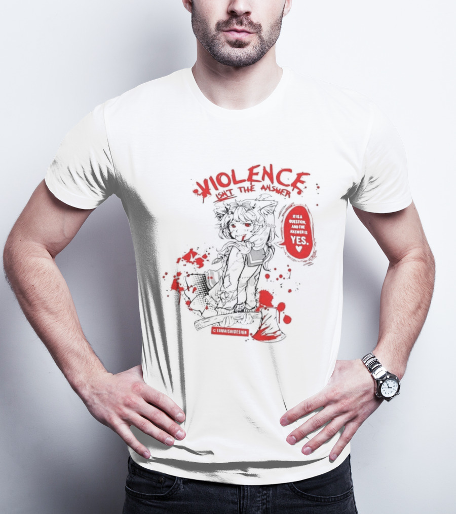 Violence Isn't The Answer It Is A Question And The Answer Is Yes Anime Blood Splatter Manga T-Shirt