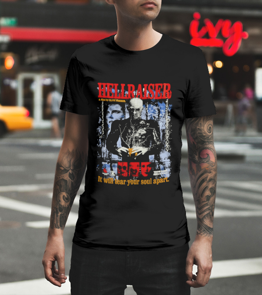 Hellraiser A Film By Clive Barker It Will Tear Your Soul Apart Pinhead Horror T-Shirt