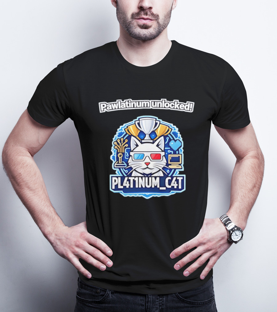Pawlatinum Unlocked PL4T1NUM C4T Trophy Gamer Aesthetic T-Shirt