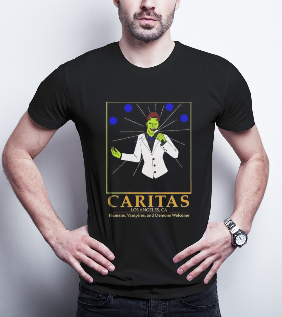 Caritas Los Angeles CA Humans Vampires Demons Welcome Singer In White Suit T-Shirt