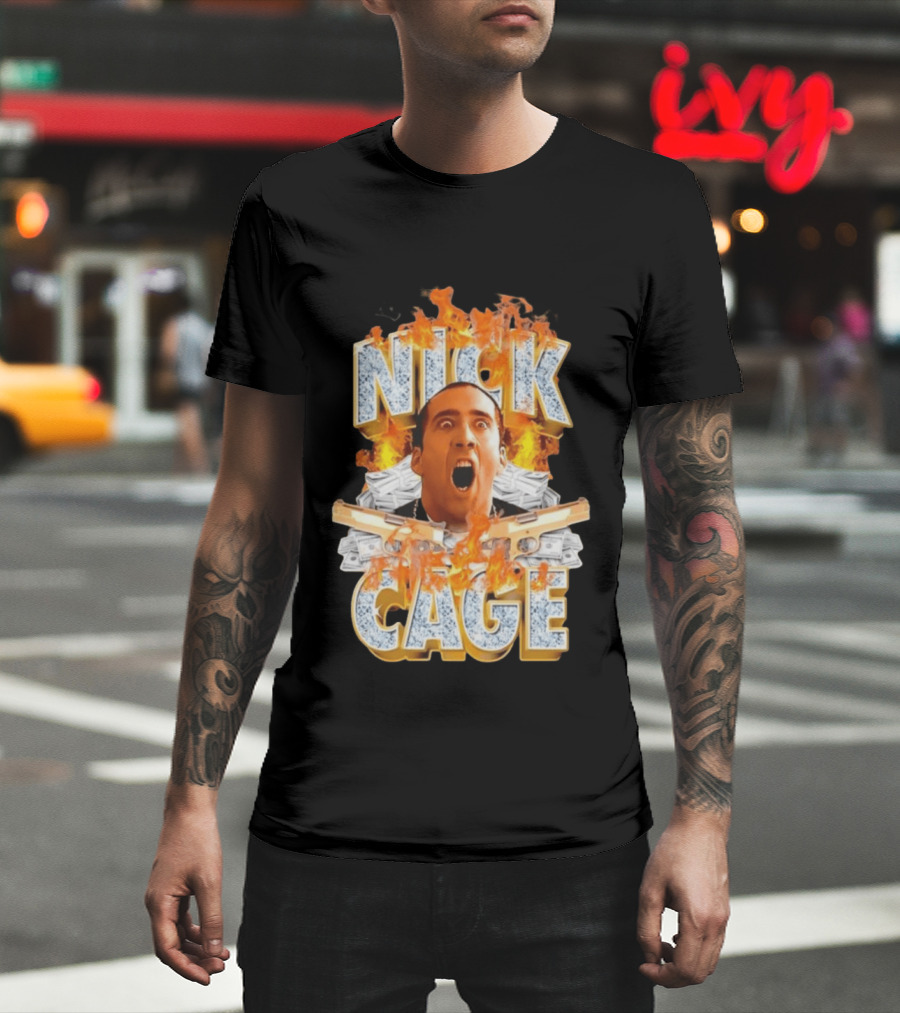 Nick Cage Castor Troy Money 90s Flames Gun Scene T-Shirt