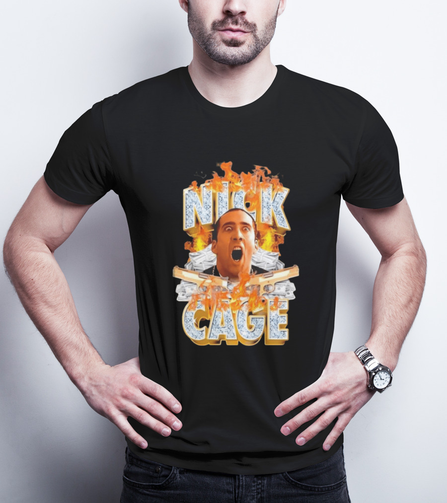 Nick Cage Castor Troy Money 90s Flames Gun Scene T-Shirt