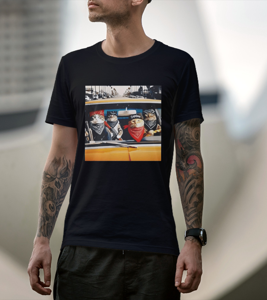 Gangster Cats In Lowrider Car With Bandanas And Guns T-Shirt