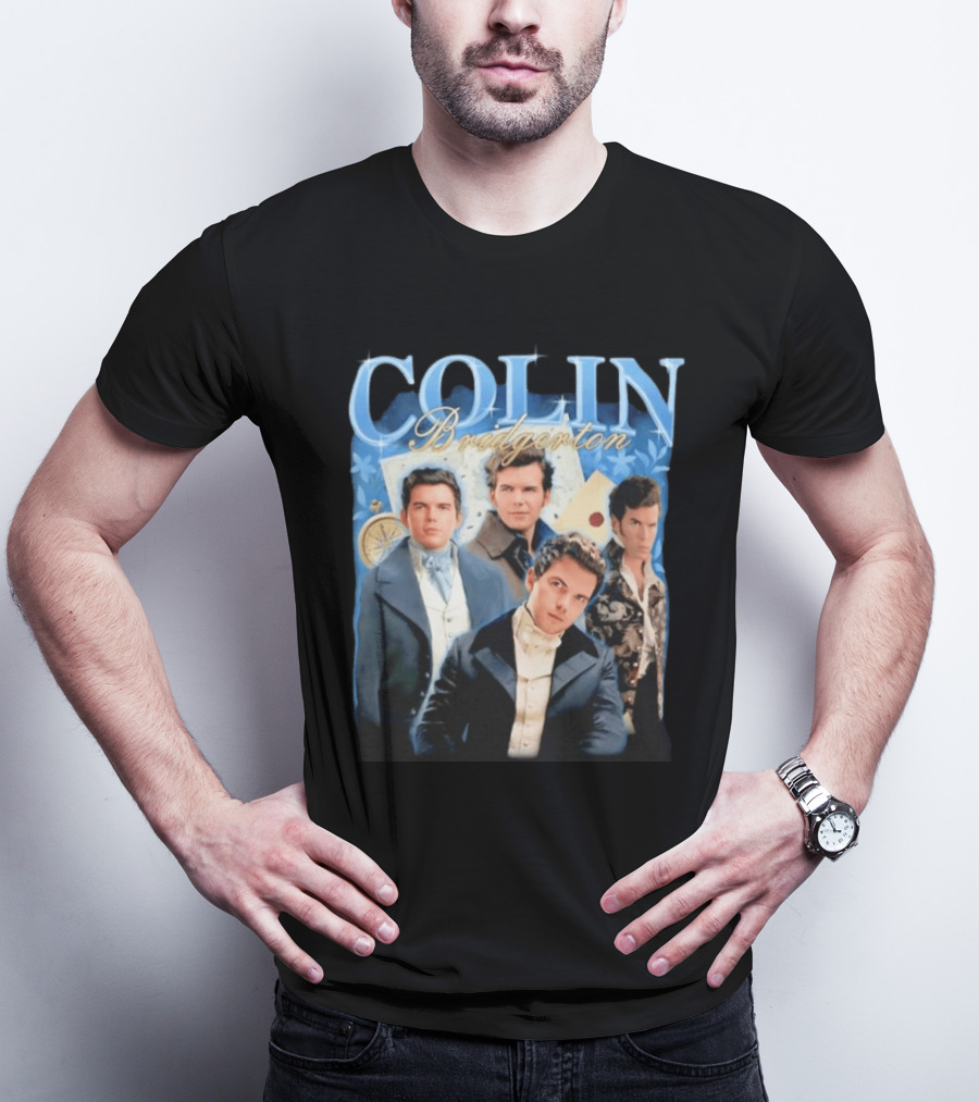 Colin Bridgerton Regency Style Fashion Characters On Blue T-Shirt