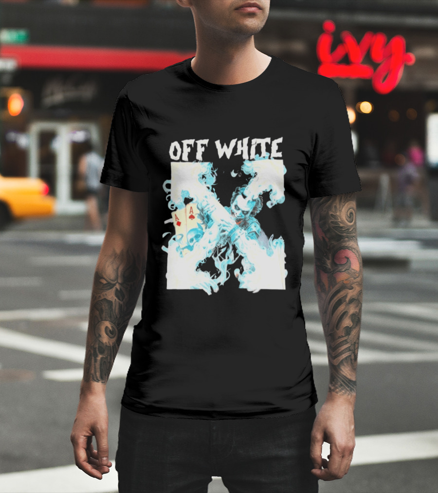 OFF WHITE Joker Blue Flame Ace Cards T-Shirt