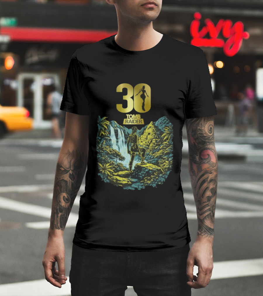 Lara Croft Tomb Raider 30th Anniversary Celebration With Iconic Jungle Adventure Scene T-Shirt