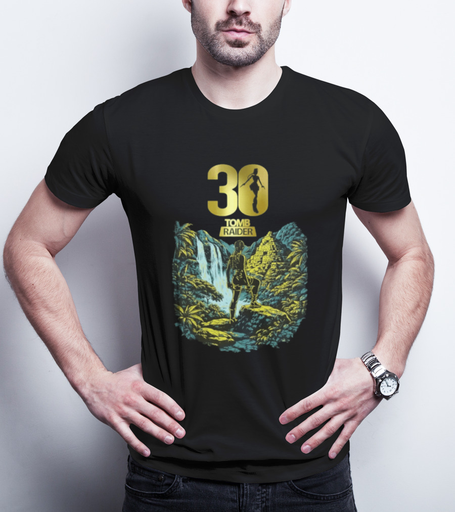 Lara Croft Tomb Raider 30th Anniversary Celebration With Iconic Jungle Adventure Scene T-Shirt