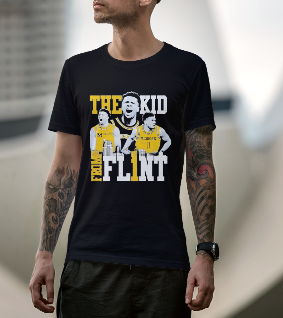 The Kid From Flint Trey McKenney Michigan Wolverines Basketball Skyline T-Shirt