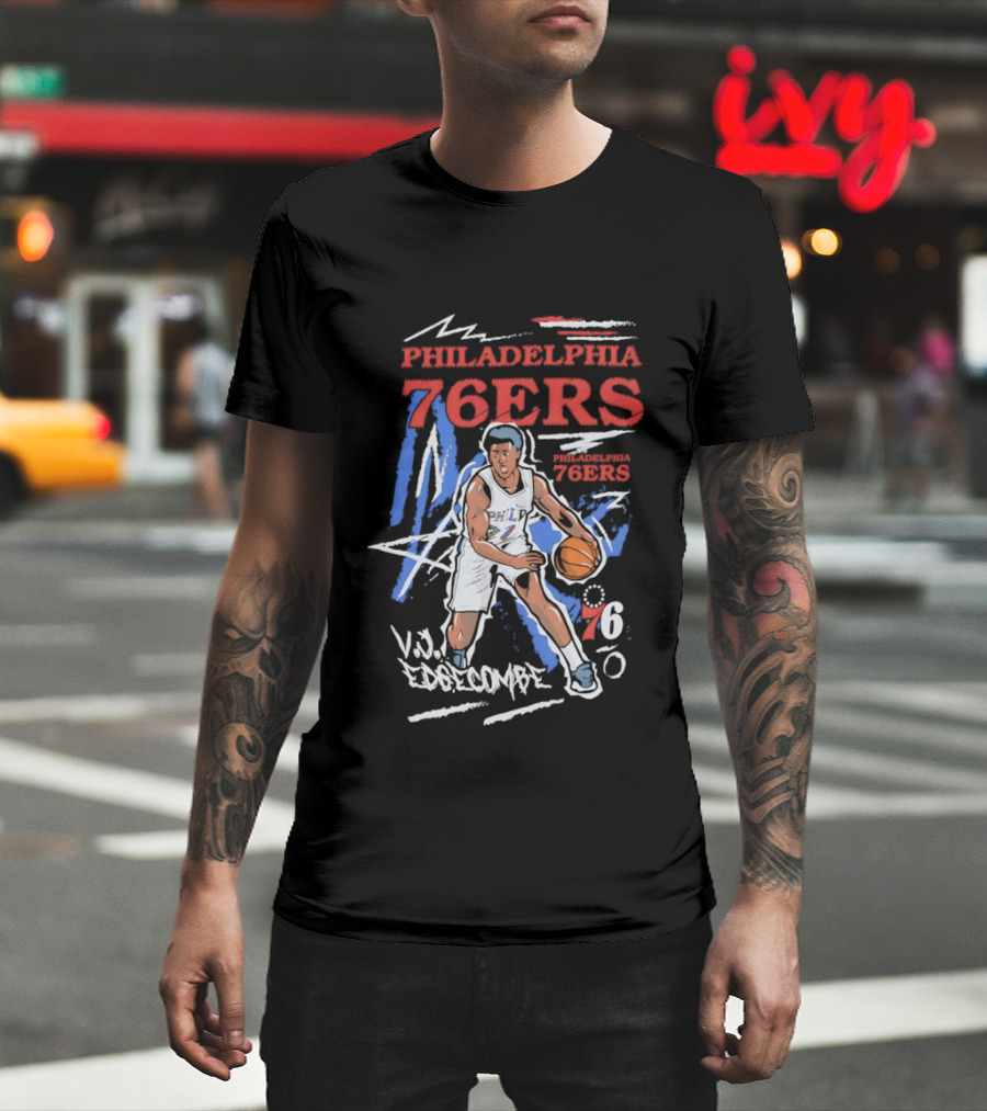 Philadelphia 76ers VJ Edgecombe NBA Player Cartoon 76 T-Shirt