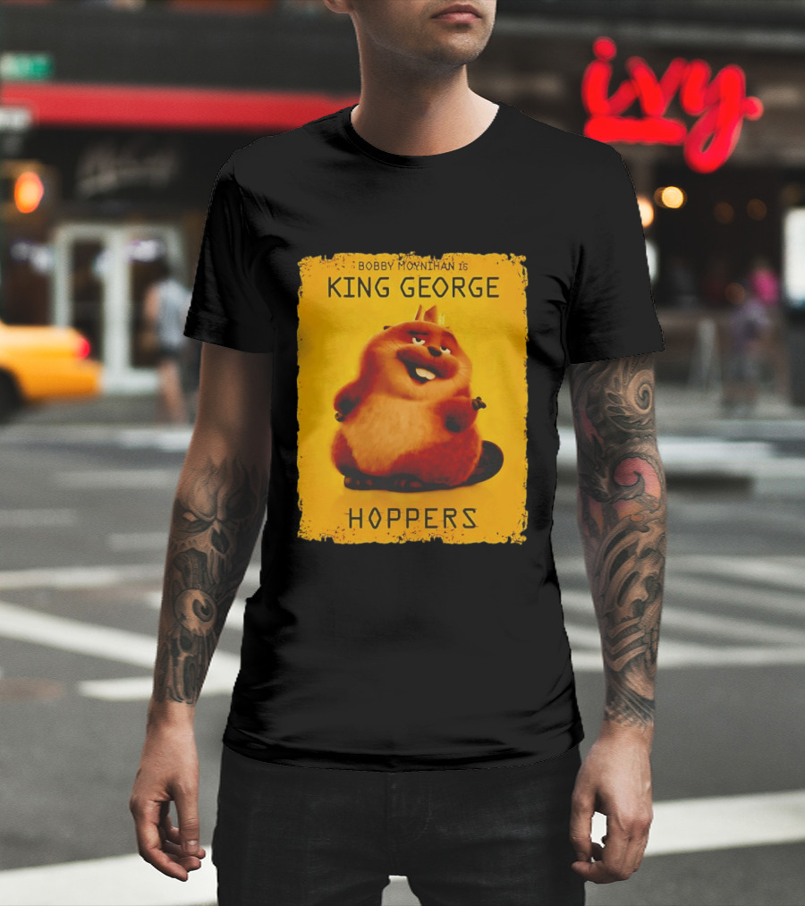 Bobby Moynihan Is King George Hoppers Smiling Cartoon Character With Crown On Orange T-Shirt