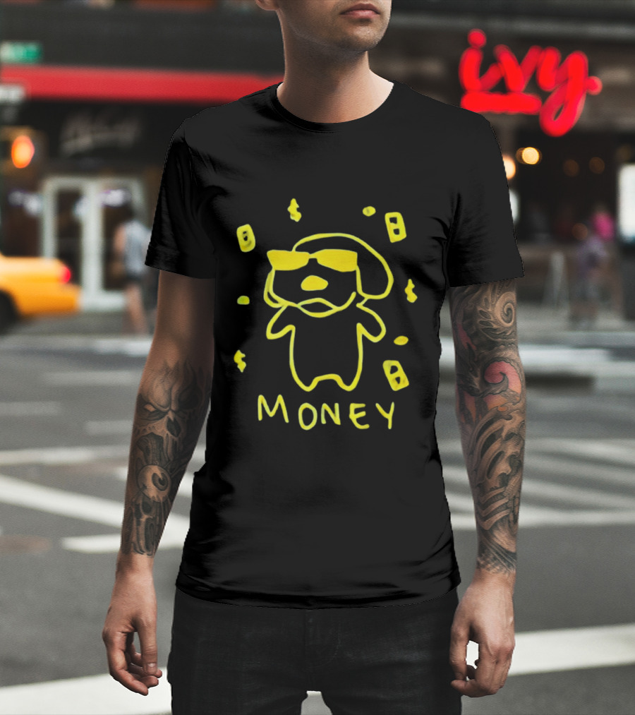 Golden Retriever Money Dog With Sunglasses Drawing T-Shirt
