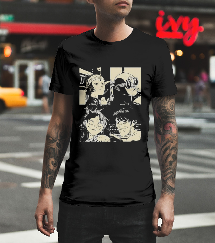 Gorillaz Band Members Cartoon Faces T-Shirt