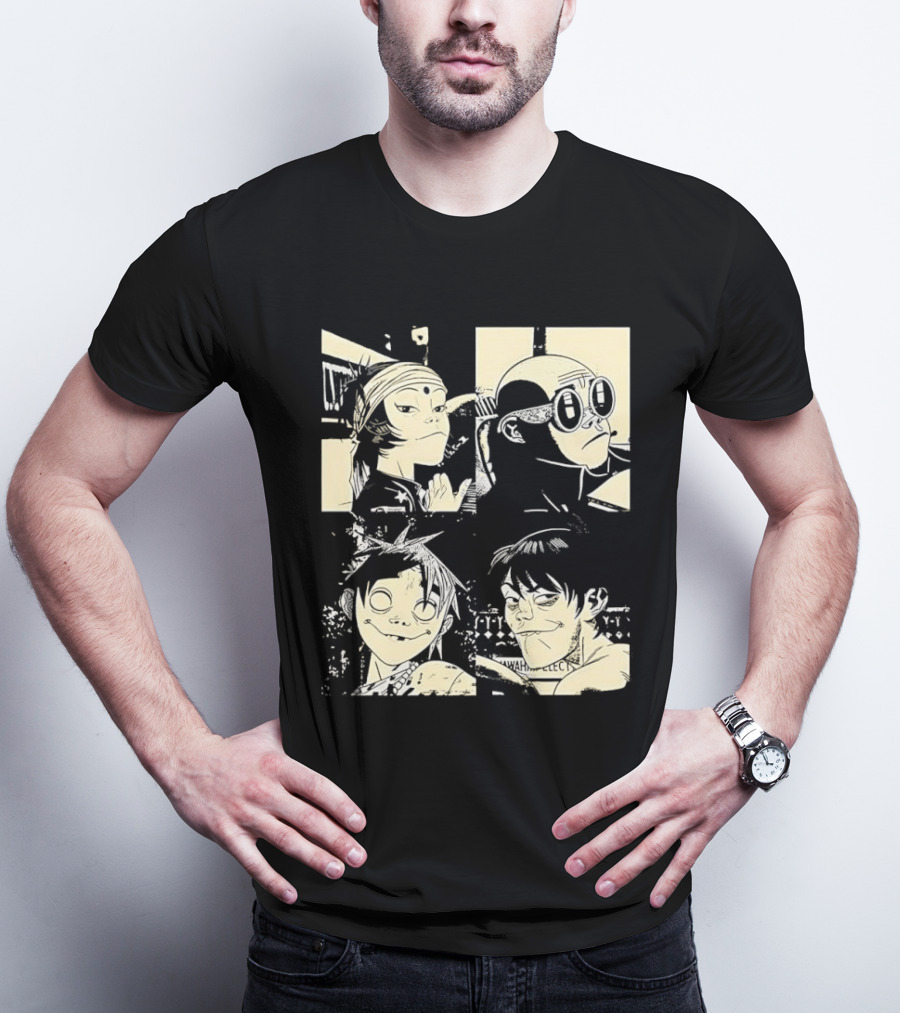 Gorillaz Band Members Cartoon Faces T-Shirt