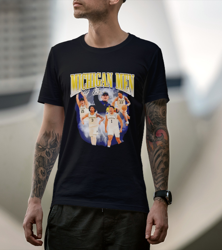 Michigan Men Basketball Player Collage 2026 Team Spirit Athletics Lightning T-Shirt
