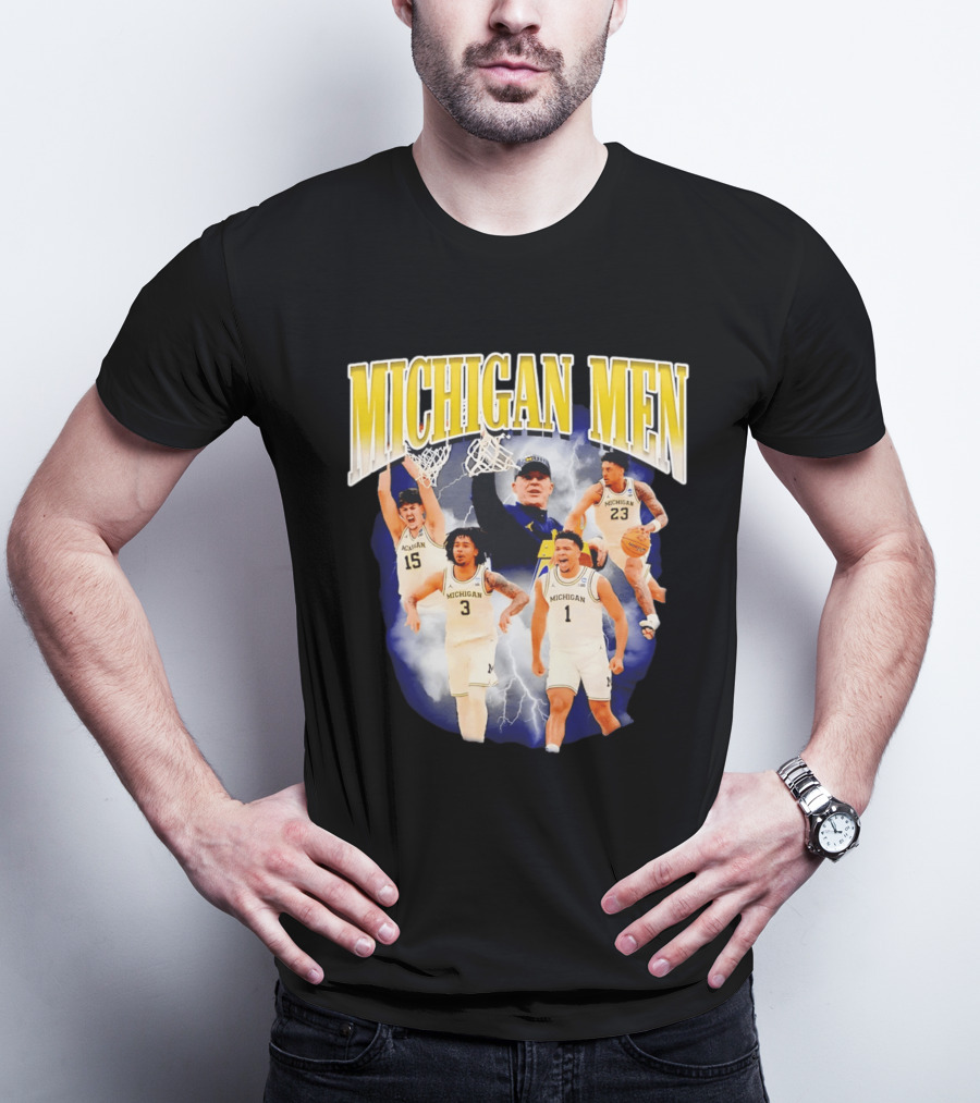 Michigan Men Basketball Player Collage 2026 Team Spirit Athletics Lightning T-Shirt