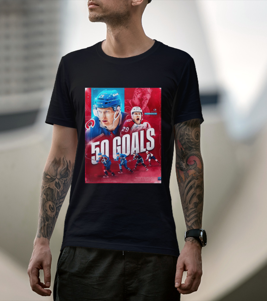 Colorado Avalanche Nathan MacKinnon 50 Goals Achievement NHL Career Milestone T-Shirt