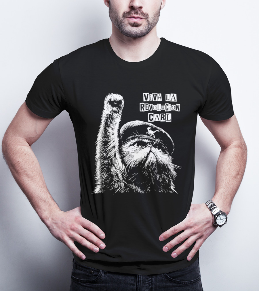Viva La Revolucion Carl Persian Cat In Beret Raising Fist T-Shirt