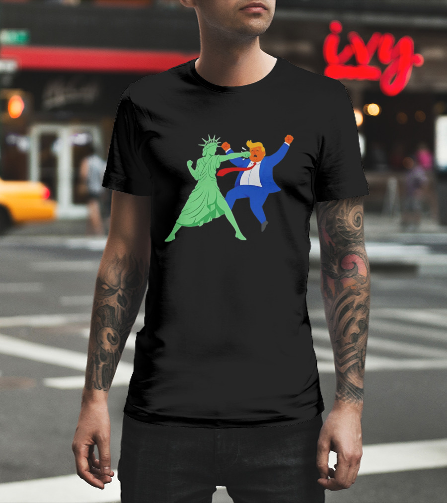Statue Of Liberty Punching Trump Political Satire T-Shirt