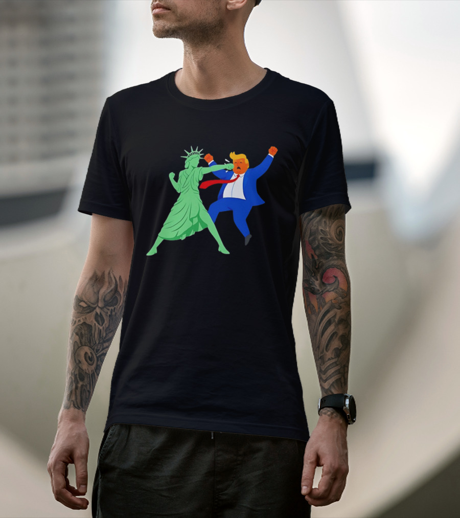 Statue Of Liberty Punching Trump Political Satire T-Shirt
