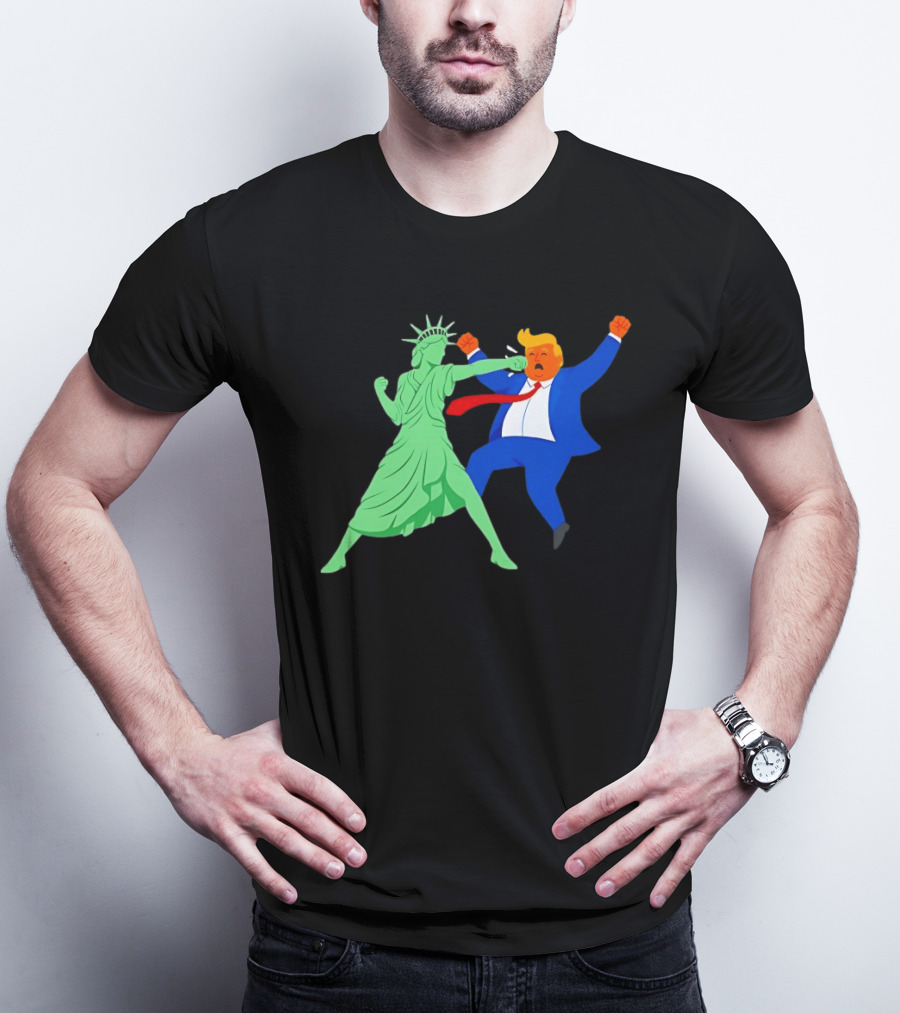 Statue Of Liberty Punching Trump Political Satire T-Shirt
