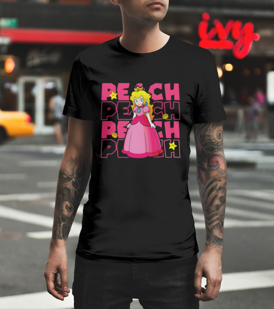 Super Mario Princess Peach With Stars And Coins Retro 1985 Disneyland T-Shirt