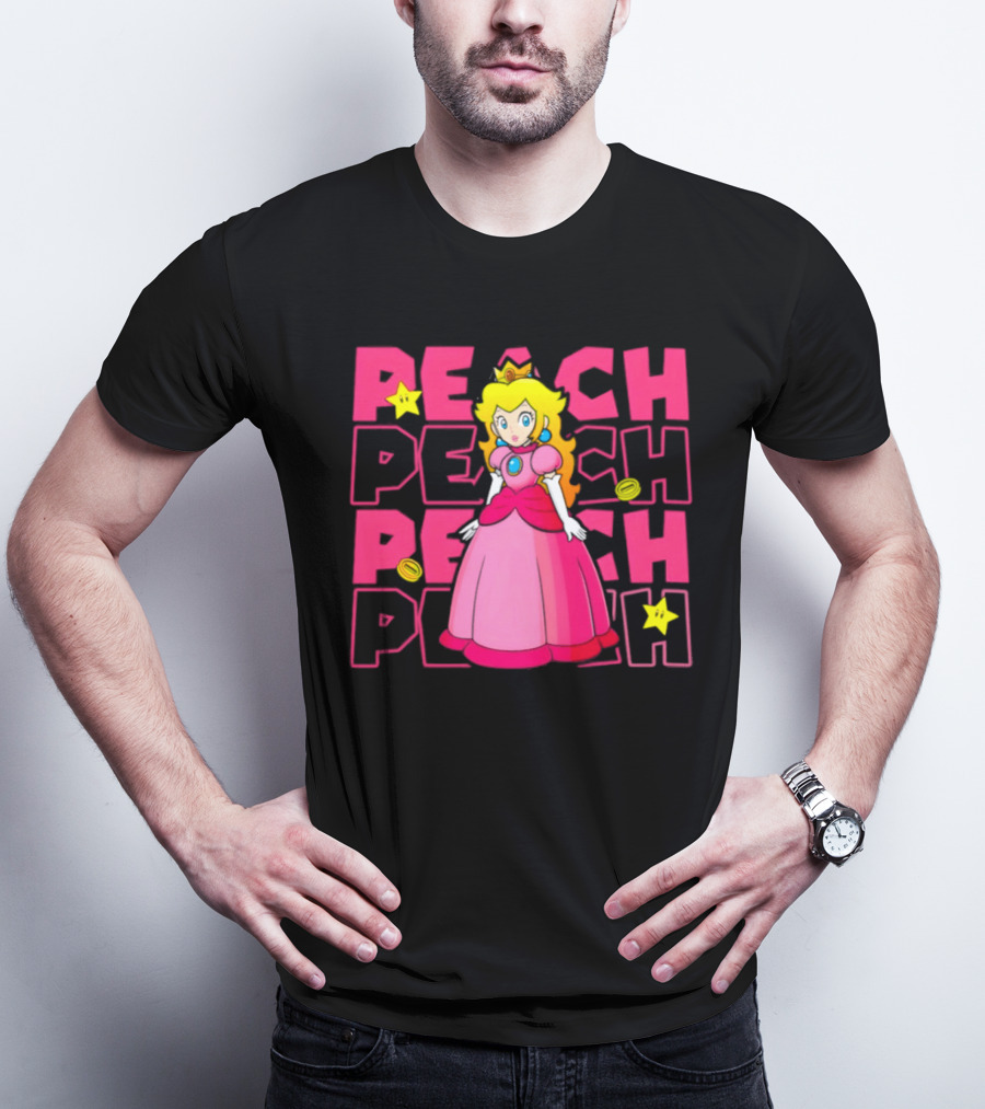 Super Mario Princess Peach With Stars And Coins Retro 1985 Disneyland T-Shirt