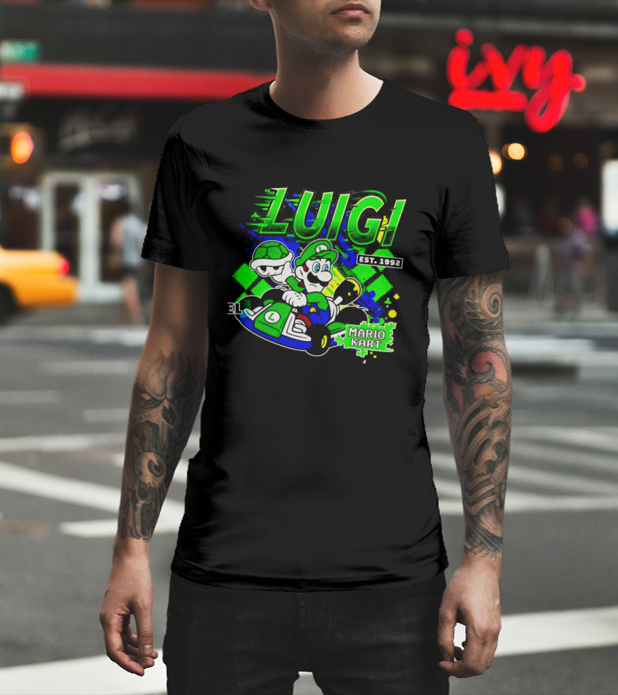 Super Mario Luigi Mario Kart Est 1992 Racing Green T-Shirt