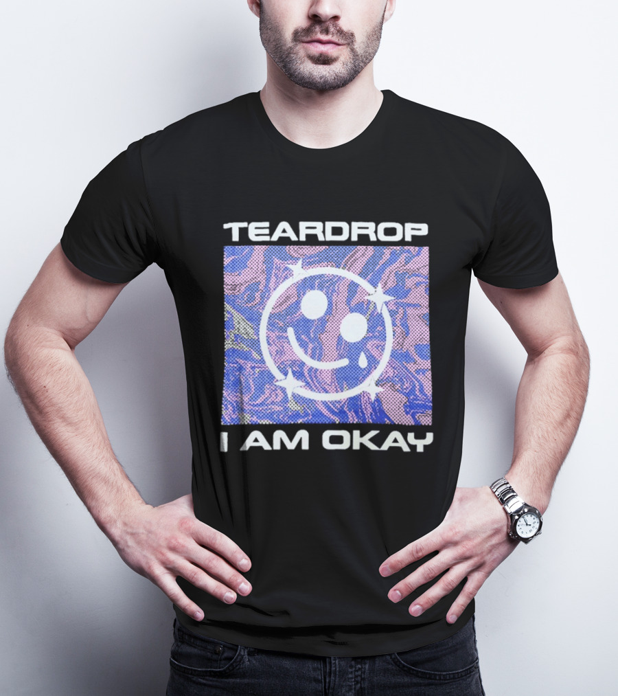 TEARDROP I AM OKAY Smiley Face Camo Pink Blue T-Shirt