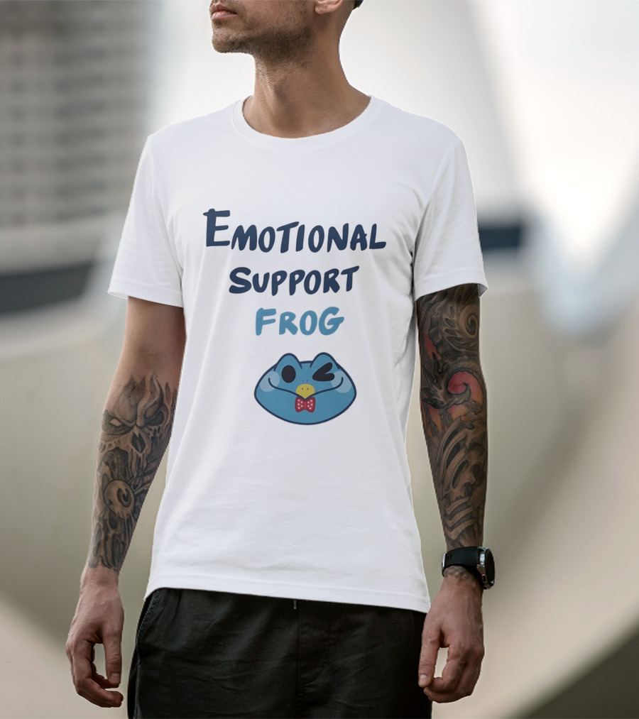 Emotional Support Frog Winking Bow Tie Blue Face T-Shirt